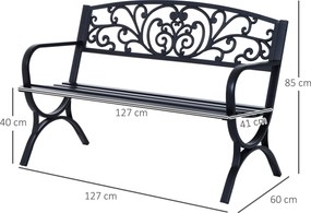 Outsunny dvoumístná zahradní lavička 240 kg nosnost, vhodná pro vnitřní i venkovní použití 127x60x85 cm černá