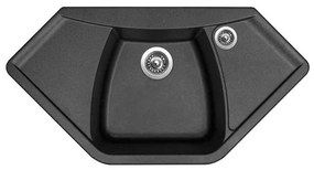 Sinks Naiky 980 Granitový dřez rohový s vaničkou a s odkapem vlevo, 98x51cm, metalblack, TLNA98051074