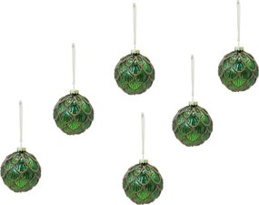 Sada 6 ks vánočních ozdob GREEN SPARK skleněné 8 cm, zelené