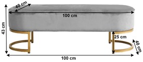 Kondela Designová lavice, šedá Velvet látka/gold chrom-zlatý, MIRILA NEW
