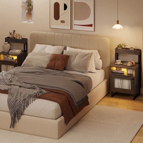 Costway Moderní noční stolek s LED osvětlením a horním tácem