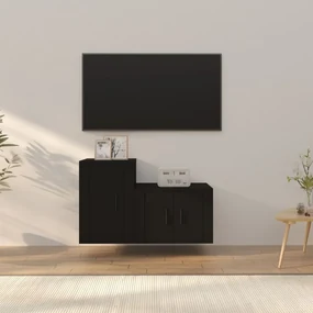 2Dílný Set Tv Skříněk Černý Kompozitní Dřevo - Kouřový dub