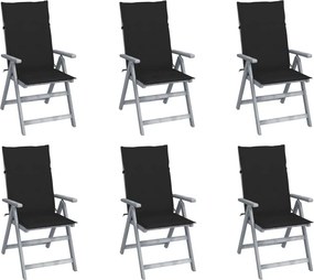 vidaXL Zahradní polohovací židle 6 ks s poduškami masivní akácie [3065328] Barva: Černá