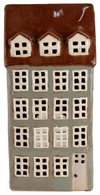 Šedý keramický svícen na čajovou svíčku domek Amster Village - 15*11*30 cm