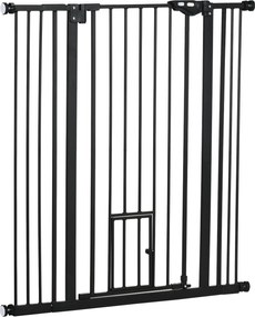 PawHut Bezpečnostní bariéra pro psy s 1 malými dveřmi 74-101x104,1 cm, rozšířitelná bariéra pro domácí zvířata s automatickým zámkovým systémem a dvoj