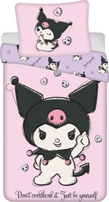 Růžové bavlněné dětské povlečení na jednolůžko 140x200 cm Hello Kitty "Kuromi" – Jerry Fabrics