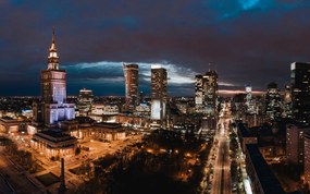 Vícedílný obraz Panorama Centra Varšavy V Noci Nedostatek Nedostatek Přírodní plátno 240x150