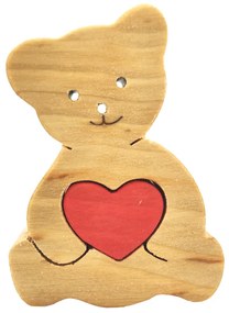 AMADEA Dřevěný medvěd se srdcem, masivní dřevo, 6x4,5x2 cm