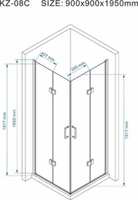 BPS-koupelny Čtvercový sprchový kout HYD-SK08C 90x90 zlatá kartáčovaná/transparent - bez vaničky