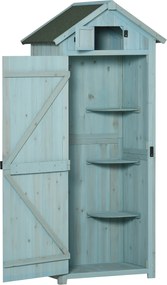 Dřevěná zahradní kůlna Outsunny, odolná vůči povětrnostním podmínkám, 77x54,2x179 cm, kůlna s dveřmi, sedlovou střechou, skříň s policemi, zahradní sk
