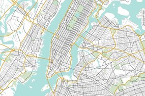 DIMEX | Samolepicí vliesová fototapeta na zeď Mapa New Yorku MA-5-1526 | 375 x 250 cm | modrá, bílá, černá, žlutá