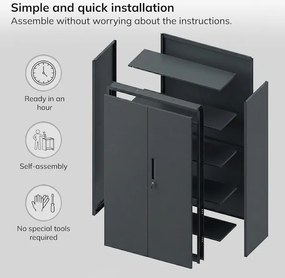 Modulární kovová multifunkční skříň se zásuvkou antracitová MEGAN 1850 x 900 x 400 mm