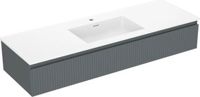 Mexen Rivel, koupelnová skříňka 140 cm s umyvadlem Otis, 1 zásuvka, drážkovaná, grafitová matná/bílá matná, 91A20-14023-1-BF66-W18M0