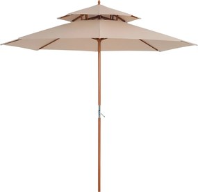 Outsunny Rovný Dřevěný Zahradní Slunečník Kulatý Slunečník Polyester 180 g/m² 2 Střechy dia. 2.7 x 2.6H m béžový | Aosom