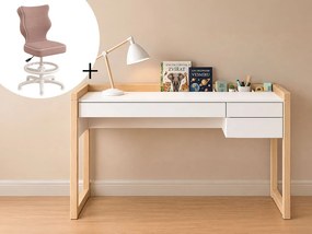 Benlemi Stůl STOLLY se 3 šuplíky a pastelkovníkem do dětského pokoje + ergonomická židle STARORŮŽOVÁ Zvolte rozměr židle: dítě 119 - 142 cm (výška stolu 71 - 82 cm)