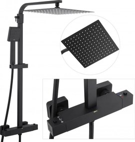 Erga Goba, sprchová souprava s termostatickou baterií a dešťovou hlavicí 30x30 cm, černá matná, ERG-YKA-BP.GOBA-THERM-30-BLK