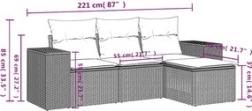 4dílná zahradní sedací souprava a podušky světle šedá polyratan 3222471