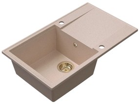 Sink Quality Sink55, kuchyňský granitový dřez 780x460x215 mm + zlatý sifon, béžová, SKQ-SINK.P.1KDOL.XG
