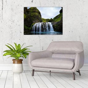 Skleněný obraz útesu s vodopádem (70x50 cm)