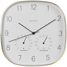 Nástěnné hodiny s vlhkoměrem a teploměrem Quartz, bílá/zlatá