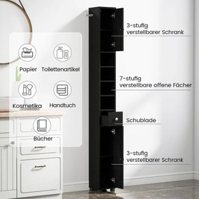 Costway Úzká koupelnová skříňka s 2 dvířky a 1 zásuvkou
