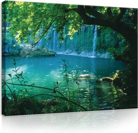 Obraz 80x60 Příroda vodopád jezero tyrkysová zeleň klid relaxace