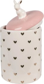 Růžovobílá keramická dóza s víkem Rabbit Heart - Ø 13x30 cm