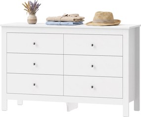 HOMCOM Komoda se 6 zásuvkami, příborník s hladce chodícími kolejnicemi pro ložnici, obývací pokoj nebo předsíň, 118 x 39,5 x 75,5 cm, bílá