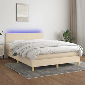 Box spring postel s matrací a LED krémová 140x200 cm textil 3133562