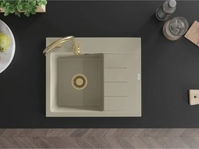 Mexen Ben granitový dřez s odkapávačem, levý 600 x 500 mm, béžový, zlatý sifon - 6522605000-69-G