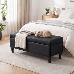 HOMCOM lavice s úložným prostorem 136L, velký úložný puf 110x41x42 cm, vhodný pro domácí mazlíčky, umělá kůže, černá