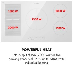 Klarstein Delicatessa 90 Hybrid, indukční varná deska, vestavná, 7400 W, 5 zón, bílá