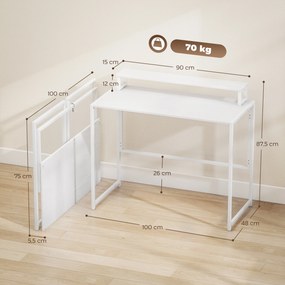 HOMCOM skládací psací stůl s podstavcem na monitor, ocelový rám, 100 x 48 x 87,5 cm, bílý