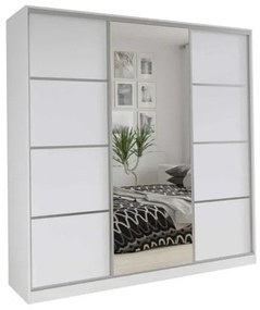 Nejlevnější nábytek Šatní skříň LITOLARIS 200 se zrcadlem, 4 šuplíky a 2 šatními tyčemi, bílý mat