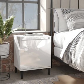 Noční stolek s kovovými nohami bílý s vysokým leskem 40x30x50cm - Default Title