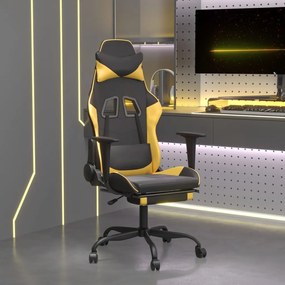 Masážní herní židle s podnožkou černá a zlatá umělá kůže,  345413