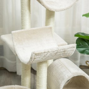 PawHut Kočičí strom, škrábací sloup, škrábací hračky, tunel, béžový L50 x Š40 x V105 cm