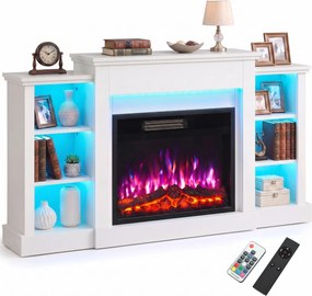 HOMCOM TV stolek s elektrickým krbem a 6 policemi, 138 cm, 900/1800 W, bílý