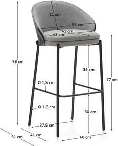 Černá/šedá barová židle (výška sedáku 77 cm) Eamy – Kave Home