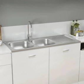 Kuchyňský dřez s odtokem stříbrný 1200x600x155 mm nerezová ocel 147239