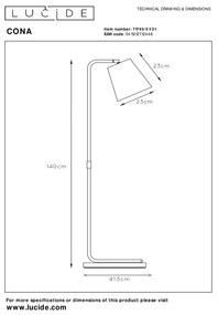 Lucide 71745/01/31 stojací lampa Cona, bílá, E27, 140cm