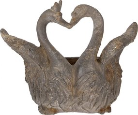 Šedý antik květináč zamilované labutě Swan Baroque - 49*27*37 cm