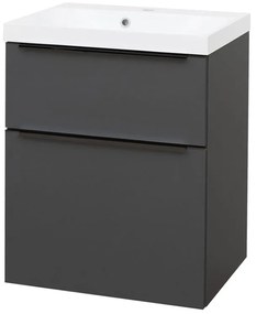 Mereo Mereo, Mailo, koupelnová skříňka s umyvadlem z litého mramoru 61 cm, bílá, dub, antracit, CN530MB