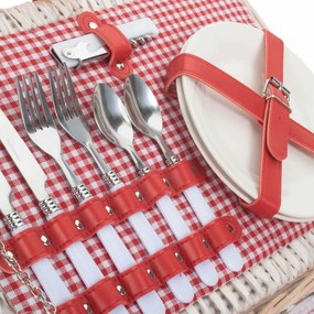 Britský piknikový koš RED GINGHAM proutěný pro 2 osoby