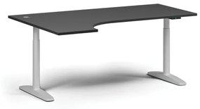 Výškově nastavitelný stůl OBOL, elektrický, 675-1325 mm, rohový levý, deska 1800x1200 mm, bílá zaoblená podnož, grafit