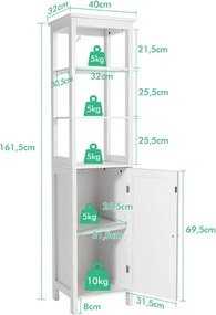 Costway 5patrová úzká vysoká skříňka s 3 polohovou policí – 40 × 32 × 161,5 cm