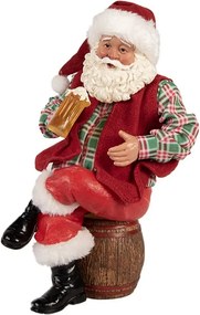 Červená vánoční dekorace figurka Santa Claus s pivem - 13*13*24 cm