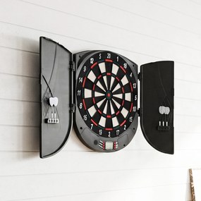 HOMCOM Elektronický šipkový terč s dvířky, zvukovými efekty a automatickým bodováním, 26 her, 185 možností zásahů, až pro 8 hráčů | Aosom.de