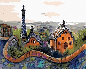zuty zuty - malování podle čísel - park güell v barceloně, 40x50 cm, plátno