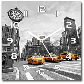 Wallmuralia Skleněné hodiny čtverec Taxi New York 30x30 cm